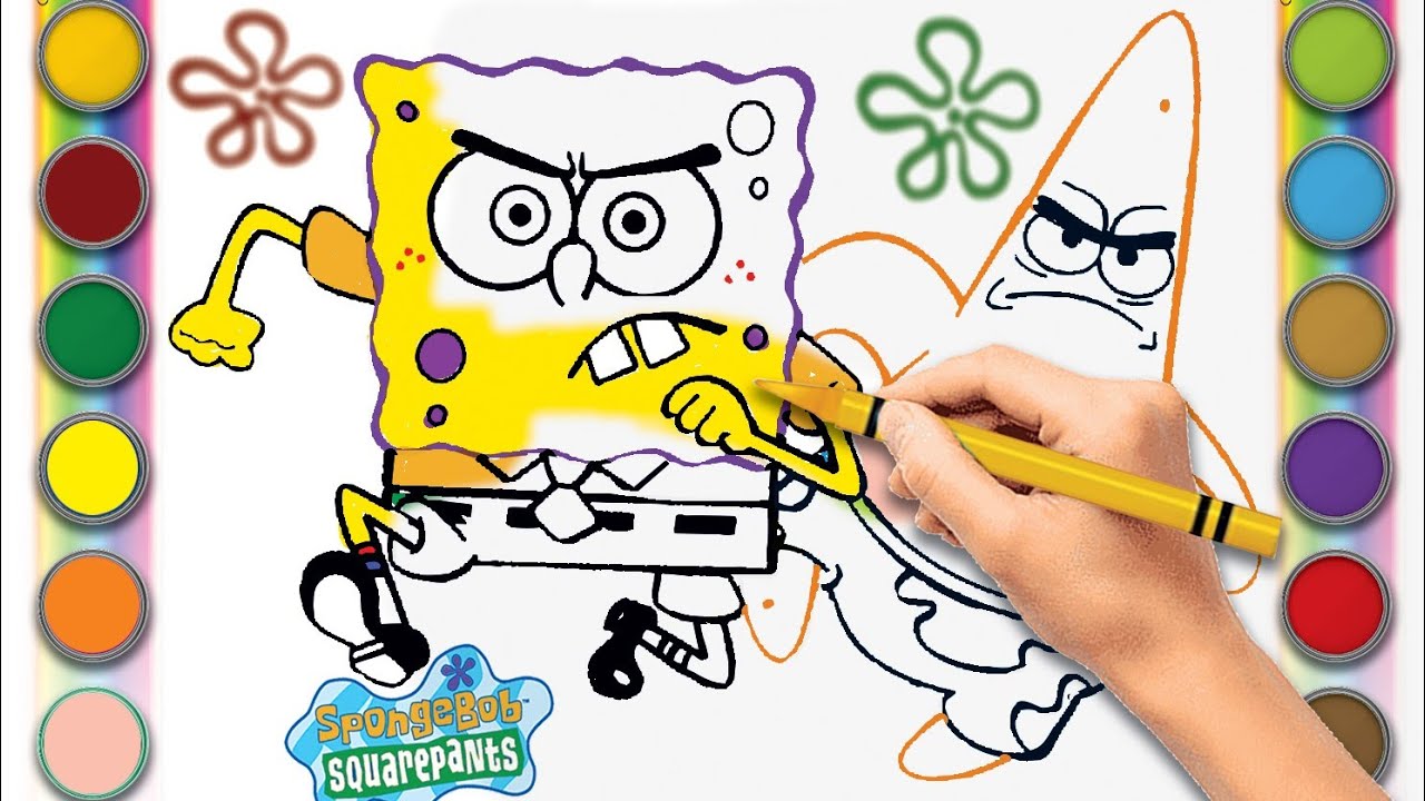 Drawing and Coloring Spongebob Squarepants and Petric Run Away - YouTube