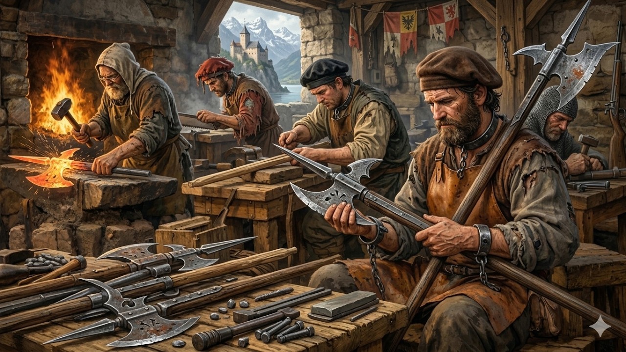 Inside the Ancient Swiss Weapon Factory | From Iron to Halberd (Full ...
