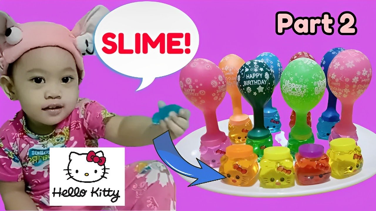 Nini Horizon Plays With Hello Kitty Slime from Balloon Bursting | ASMR ...