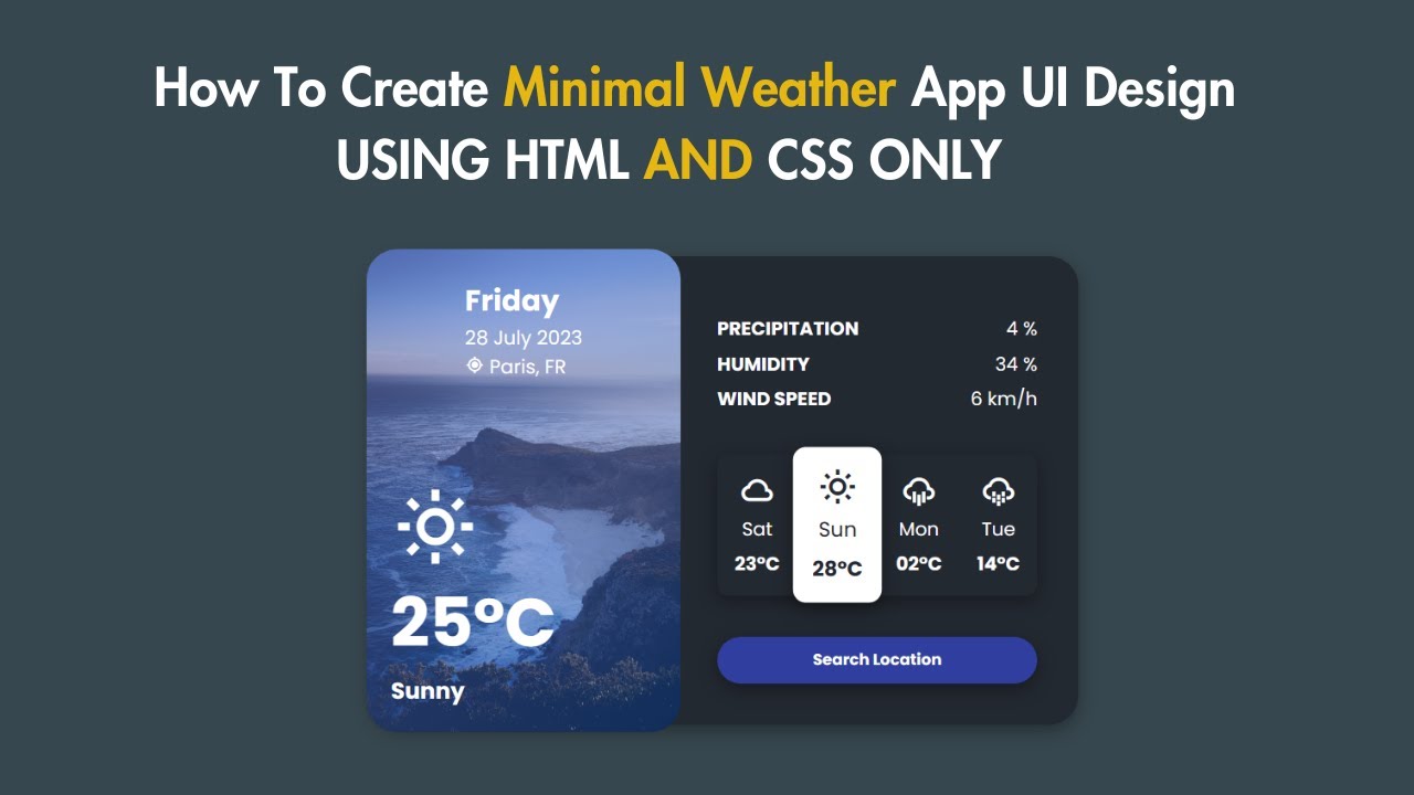 How To Create Minimal Weather App Ui Design Using Html And Css Youtube 9987