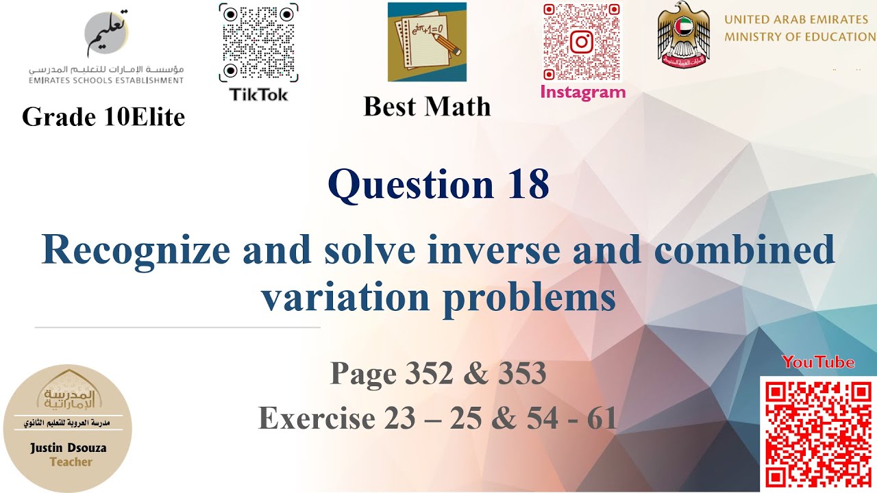 Direct, inverse and combined variation | Q18 P2 | 10E | EoT2 | - YouTube