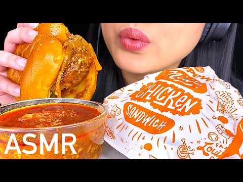 ASMR Popeyes Crispy Fried Chicken Sandwhich DRENCHED in Bloves Smackalicious Sauce | ASMR Phan