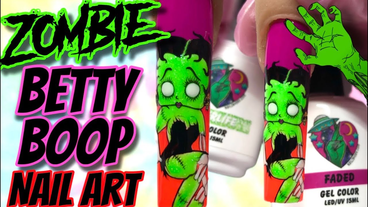 ZOMBIE BETTY BOOP!!🧟‍♀️🧠⚠️NAIL ART TUTORIAL‼️ Easy Step by Step ...