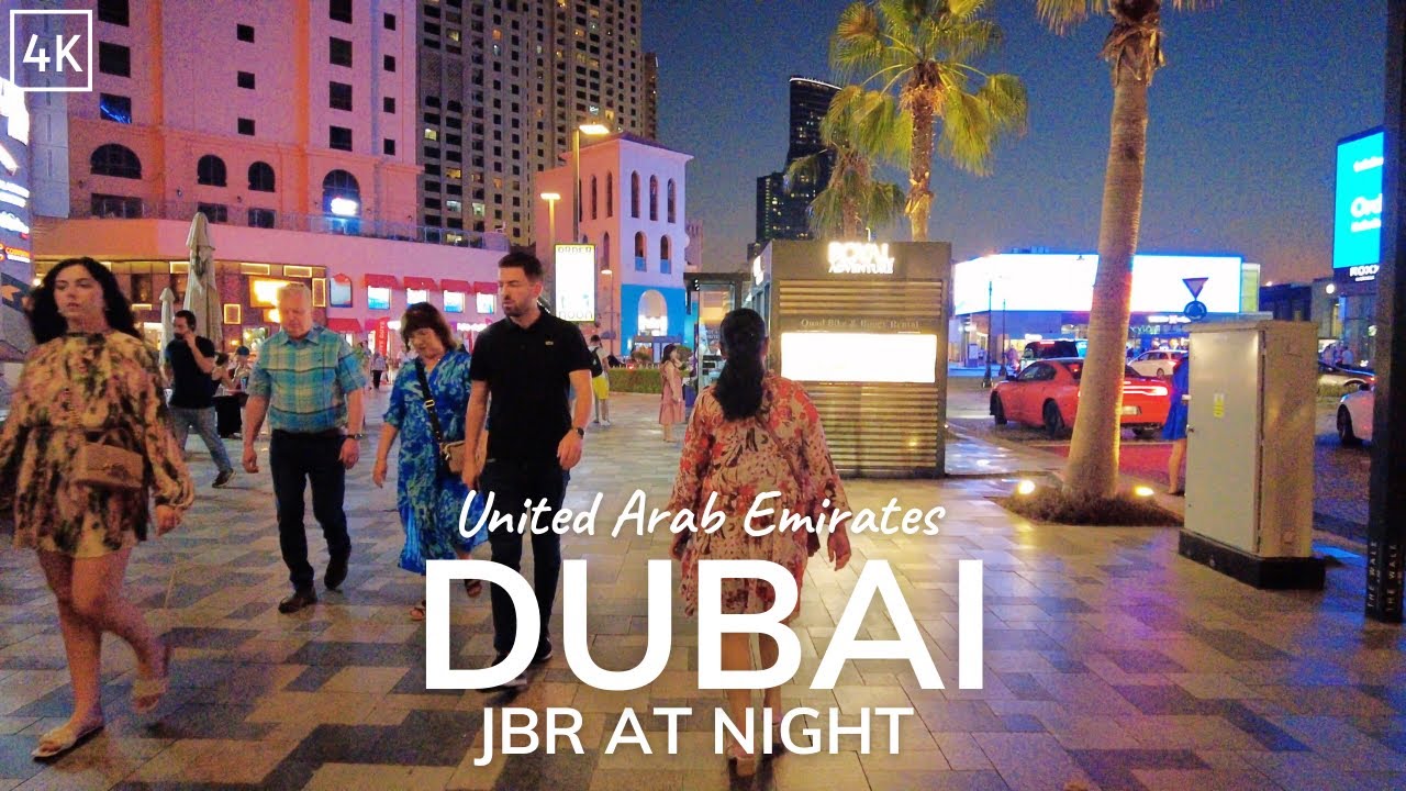 Dubai Walking Tour, JBR at Night 4K - Jumeirah Beach Residence - Street ...