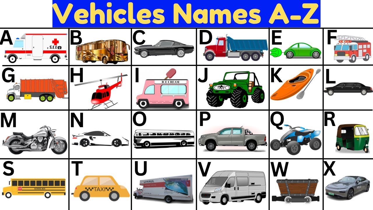 A to Z vehicle names | Alphabet Vehicles | Vehicles For Kids #abcd # ...