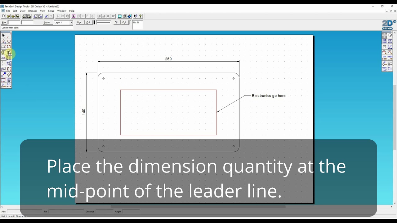2D Design adding dimensions to base plate - YouTube