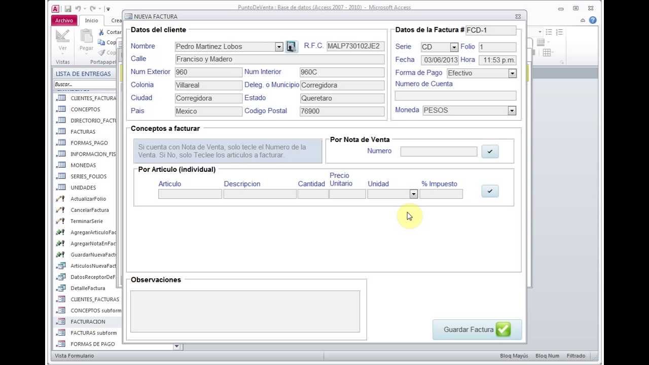 Pantalla de Facturacion en Access 2010 | Punto de Venta Ent-10 - YouTube