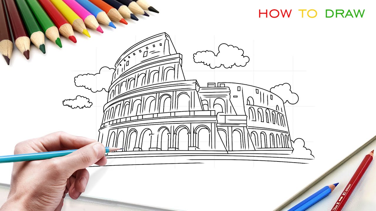 How to draw Colosseum Italy easy and cool for kids || draw - YouTube