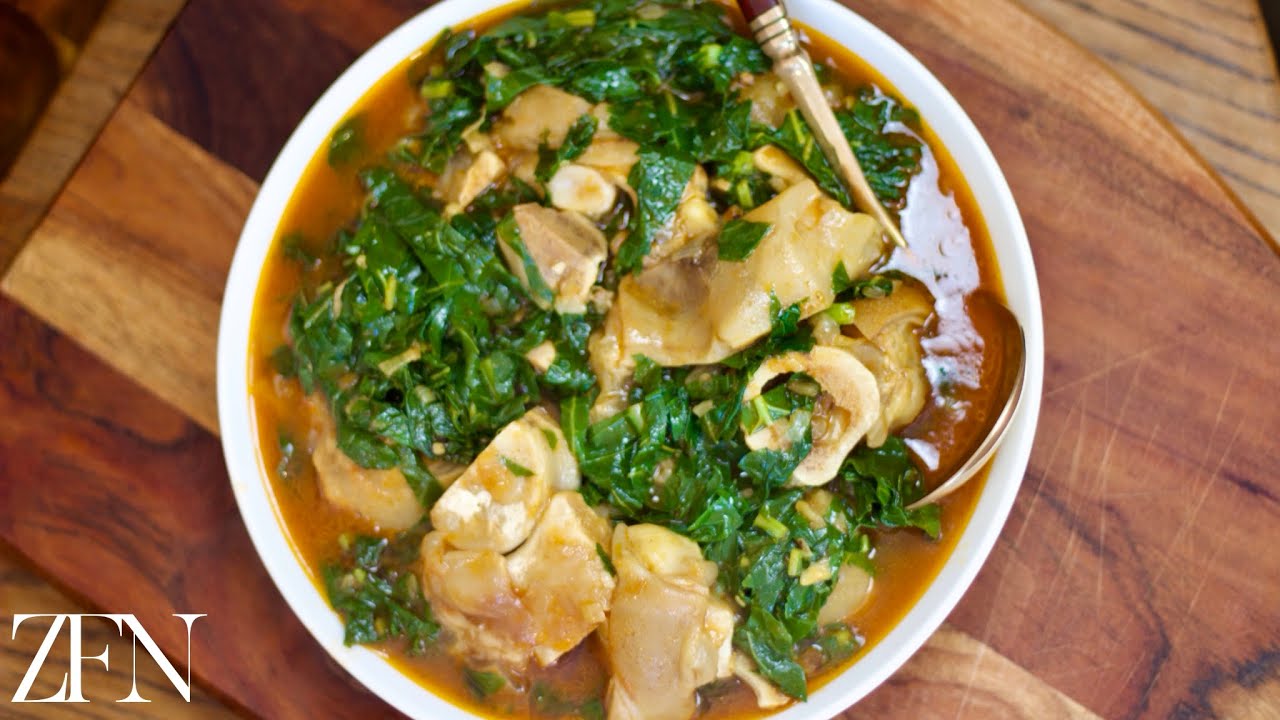 How to Cook Curry Cow Foot Trotters Mazondo & Greens Stew - YouTube