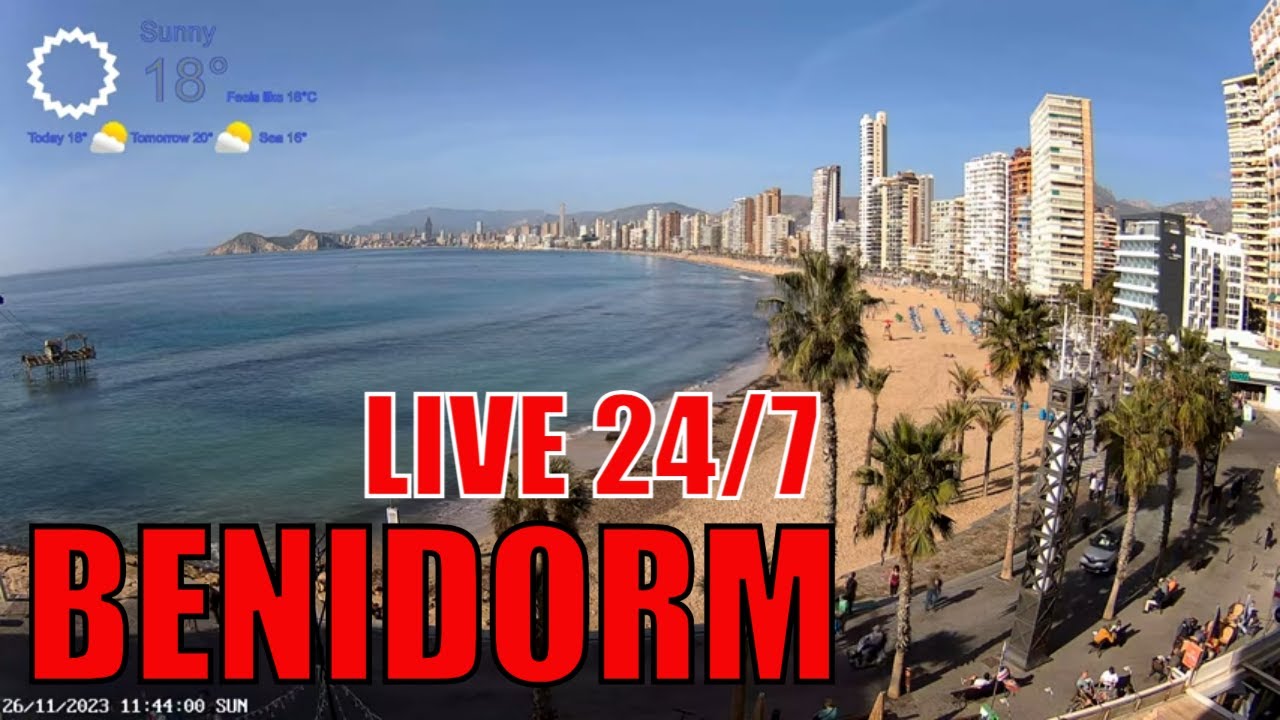 Benidorm Live Beach Cam 🇪🇸 Streamed 26th November 2023 (2-12:04) - YouTube