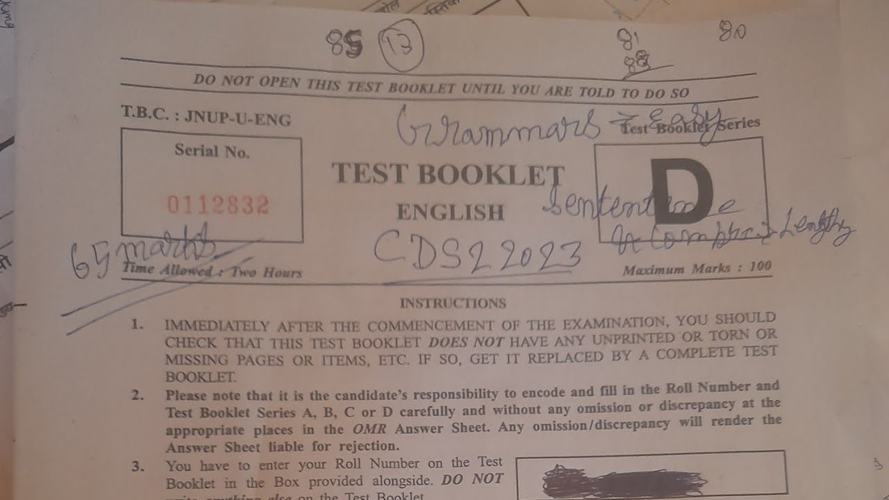 CDS 2 2023 English paper answer key with questions |CDS answer key|Set ...