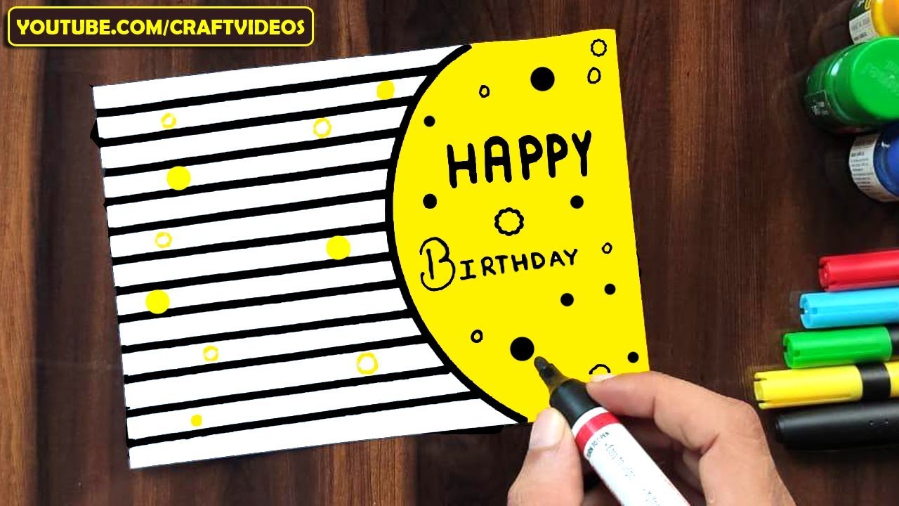 HOW TO DRAW BIRTHDAY CARD DESIGN - YouTube