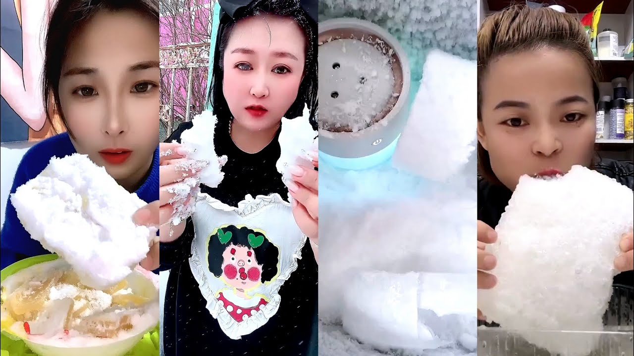 ASMR WHITE ICE EATING / REAL SNOW EATING / FREEZER FROST EATING. ICE ...