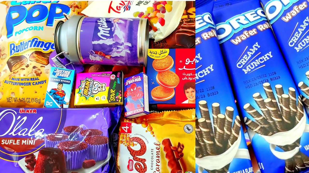 Oreo wafer rolls spider man candy Kit kat Fudge butterfingers popcorn ...