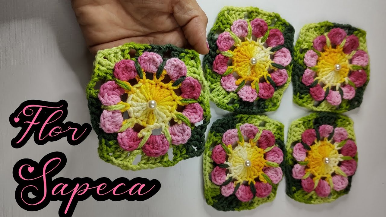 Flor Sapeca com square de crochê (crochet flower) - YouTube