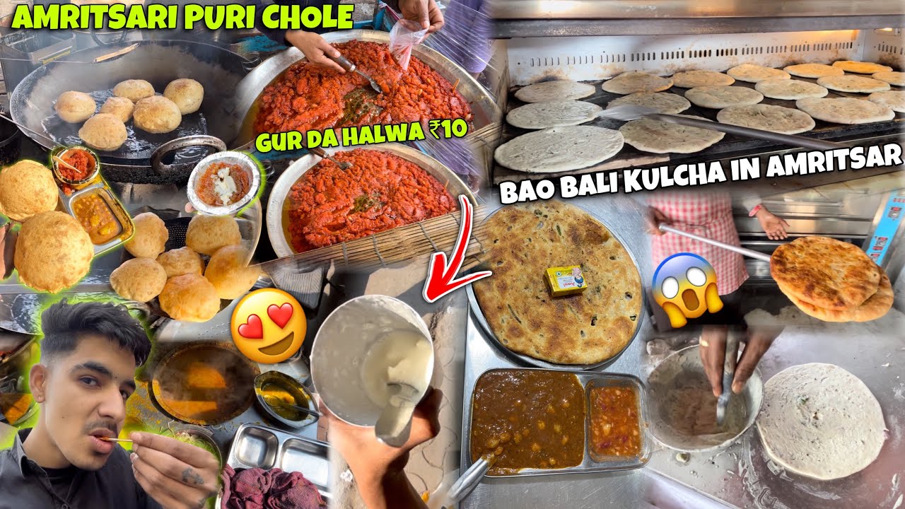 Amritsari Puri Chole😍 Gur Da Halwa , Bao Bali Kulcha😱 , Lassi ...