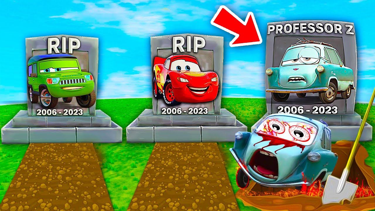 Lightning McQueen GRAVE vs Professor Z GRAVE vs RIP Miles Axlerod! Big ...