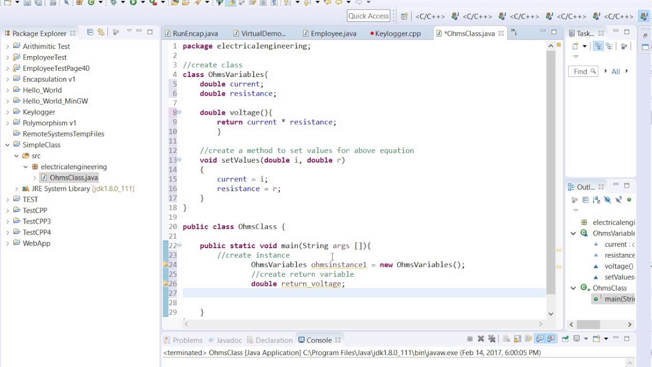 Java Simpleclass With Parameter Taking Method Example Using Ohms Law 8870