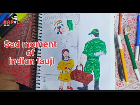 A sad moment 😔😭 of indian fauji and her daughter drawing #indianflag # ...