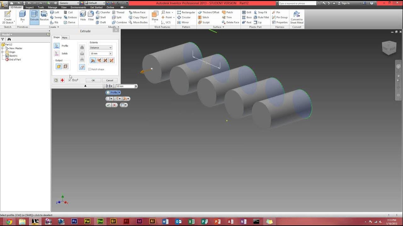 Autodesk Inventor 2013 - Using the rectangular and circular pattern ...