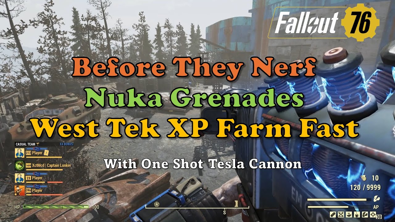 Fallout 76 - West Tek XP Run With Tesla Cannon and Nuka Grenades Before ...