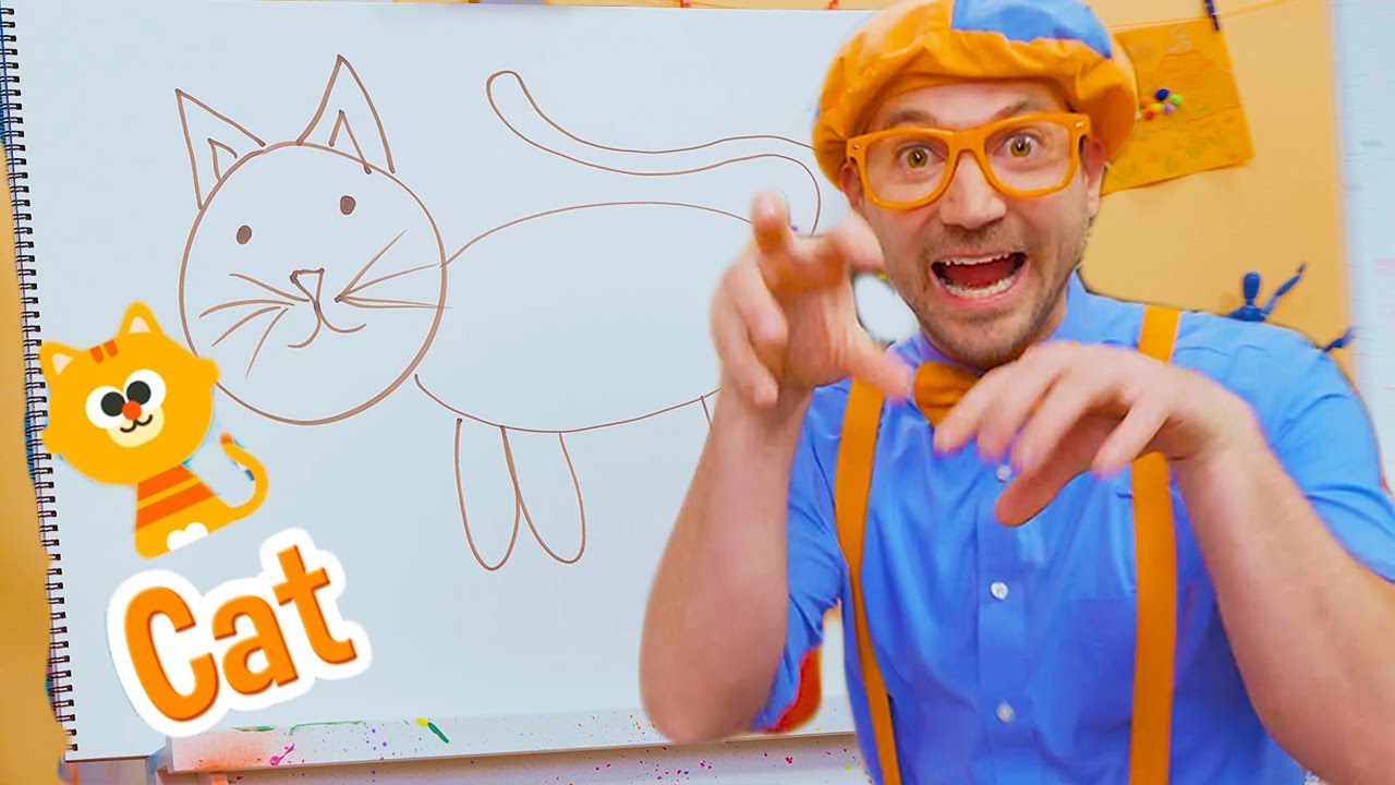 How To Draw A Cat - EASY ART FOR KIDS! | Blippi's Drawing Lesson - YouTube