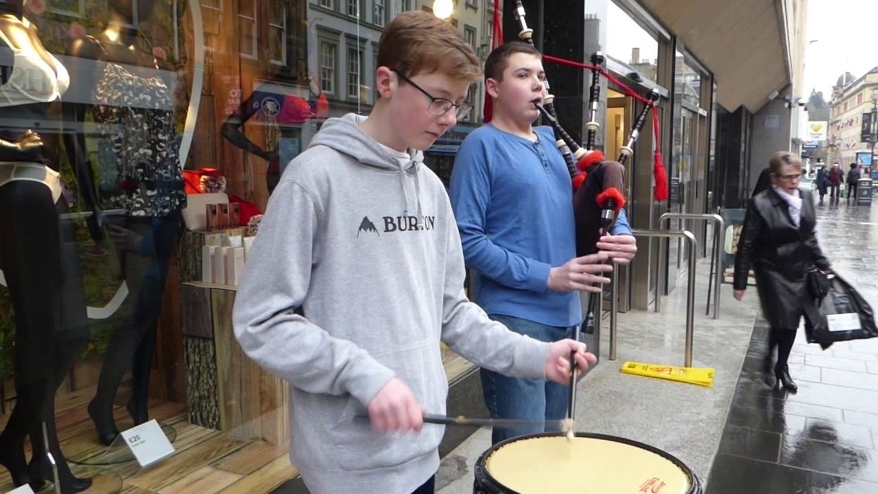 Bagpipes And Drums Music Buskers High Street Perth Perthshire Scotland ...