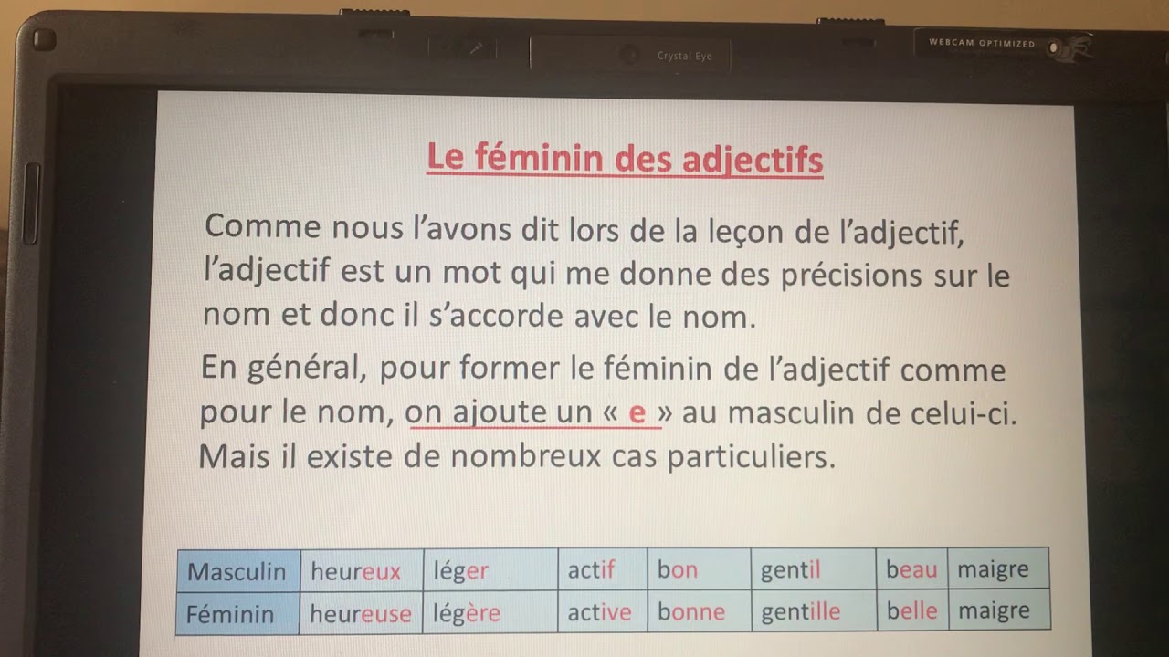 Le féminin des adjectifs - YouTube