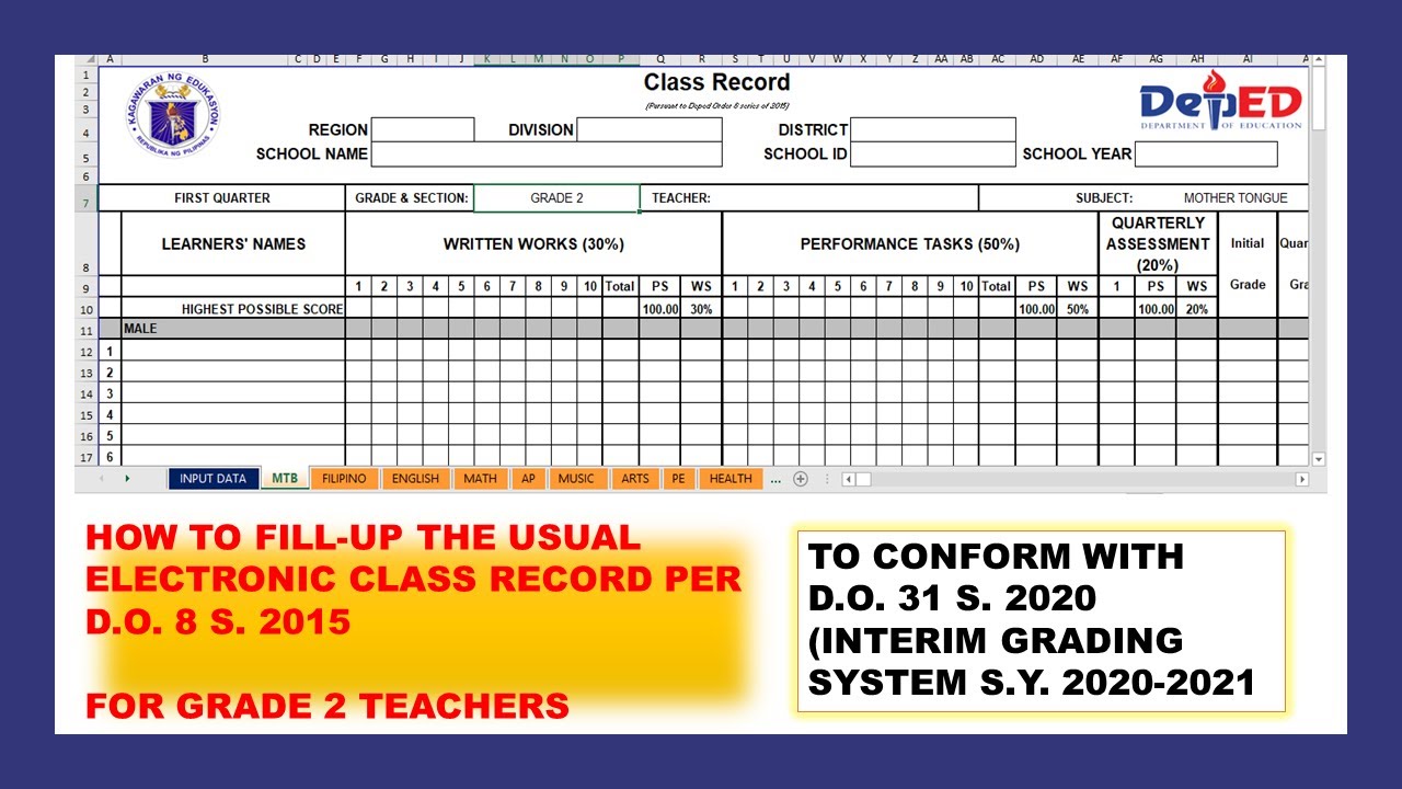 HOW TO FILL-UP GRADE-2 ELECTRONIC CLASS RECORD PER D.O. 8 S. 2015😎 ...