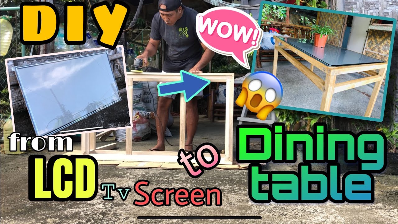 DIY na dining table LCD tv screen on top and wood frame - YouTube