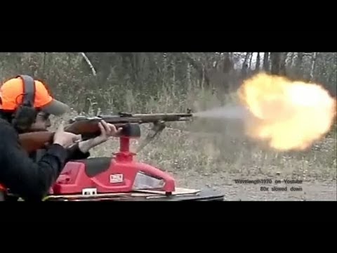 Counter-bored M38 Mosin fireballs in slow motion, 600 frames/sec - YouTube