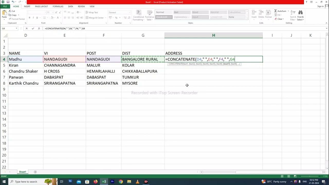 Concatenate function in Excel ( Explained in kannada) - YouTube