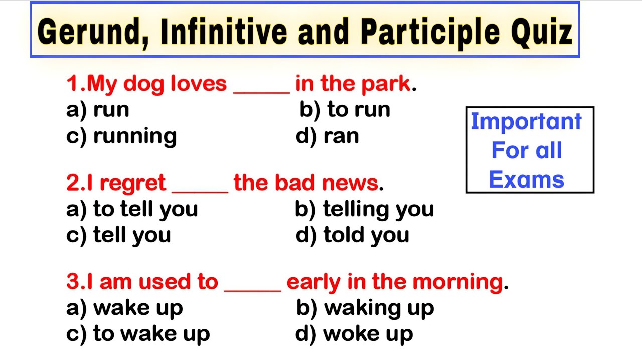 Gerund Infinitive Participle Exercise | English Grammar Quiz for SSC ...