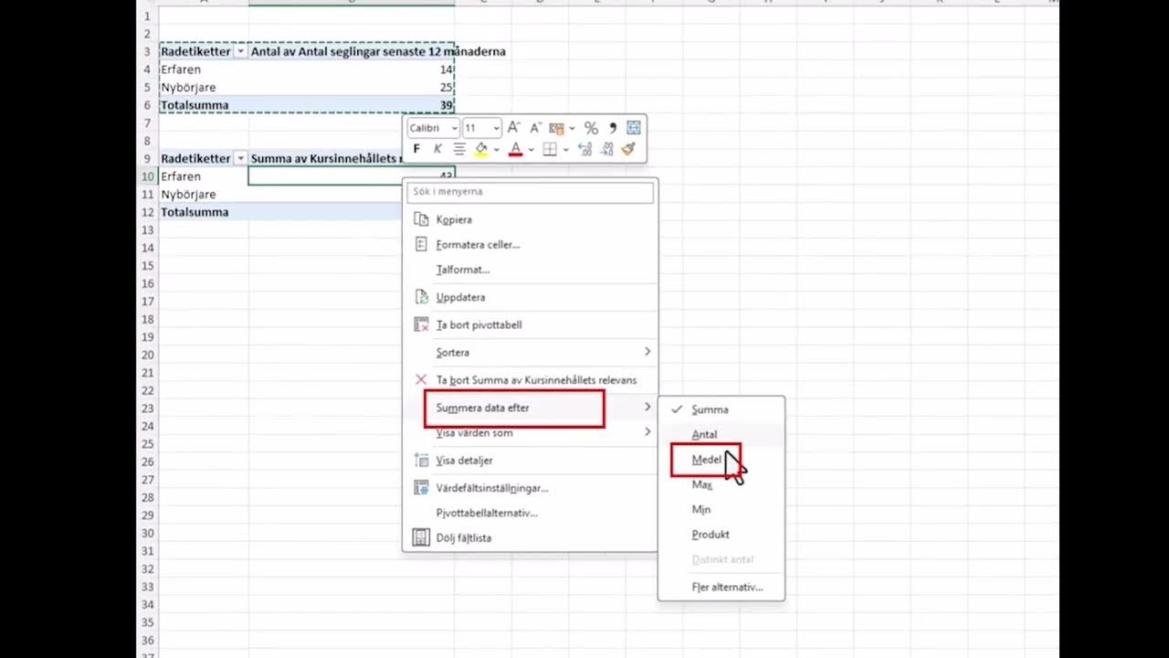 Skapa figurer och diagram från insamlade enkätdata med pivottabell i Excel - YouTube
