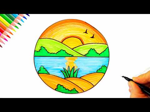 Kolay Manzara Resmi Çizimi 🌳 Doğa Resmi Çizimi - How To Draw Very Easy Landscape - Manzara Resmi