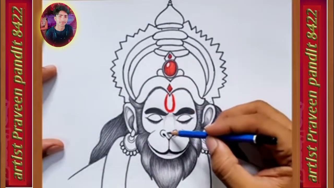 🚩Hanumanji ki drawing | how to draw Panchmukhi Hanuman | Hanuman ...
