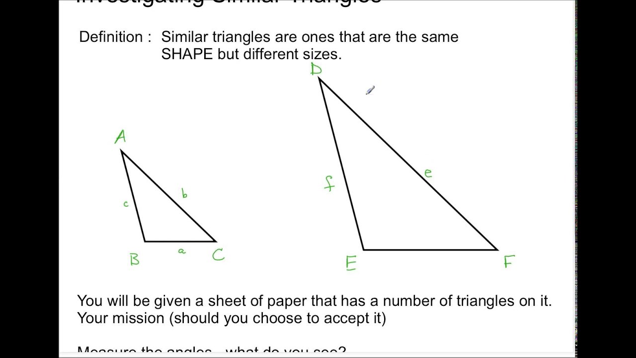 MAT2L U1L9a Investigating Similar Triangles - YouTube