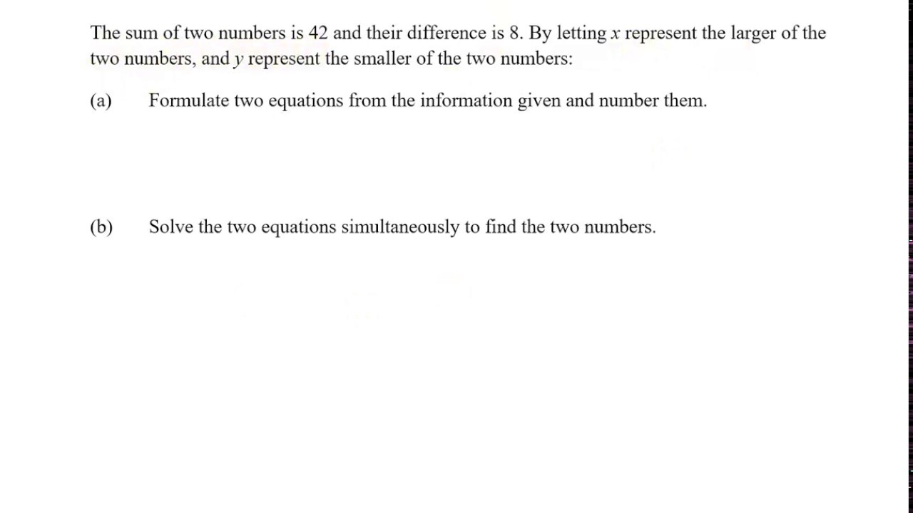 5 Simultaneous Equations Worded Example - YouTube