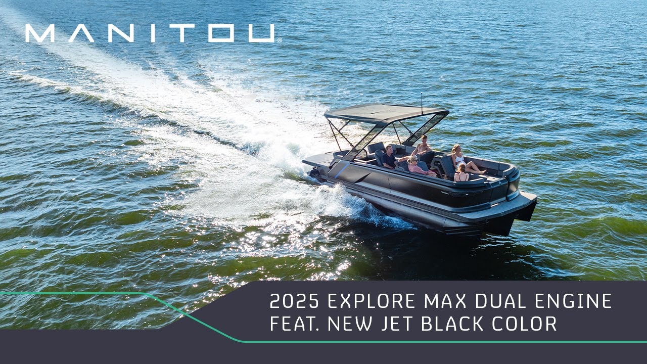 New Jet Black Explore MAX Dual Engine | Manitou Pontoons - YouTube