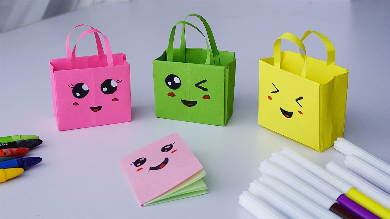 How To Make Paper Bags Craft | Origami Paper Craft Mini Bag | Origami ...