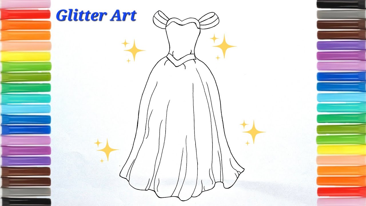 Princess Dress Drawing Coloring with Glittery Spark | Glitter Art ️ 👗 ...