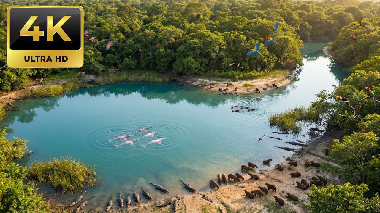 Relaxing Walk in the Amazon: Still Lagoon with Pink Dolphin Ripples - YouTube