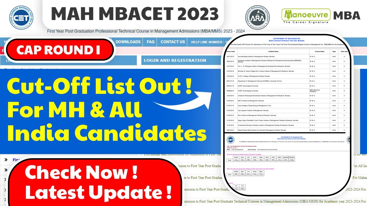 MAH MBA CET 2023 - Cut Off List Out For MH & All India Candidates ...