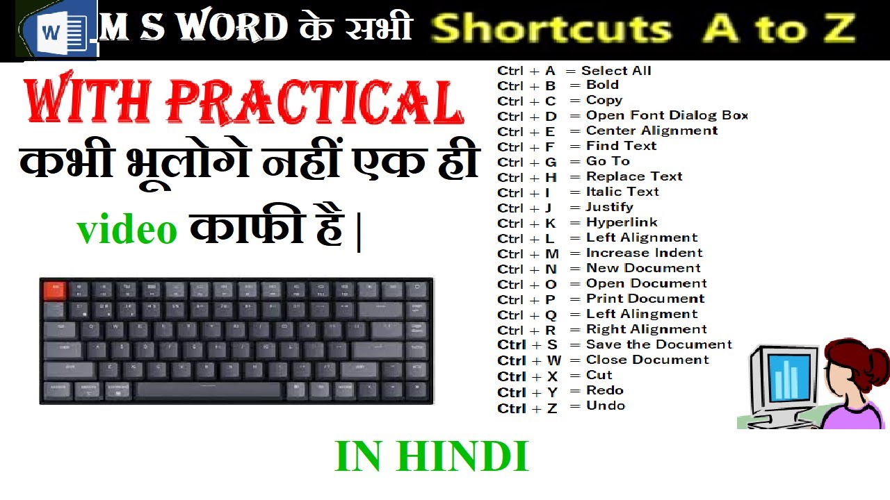 MS Word A To Z Shortcut Keys with practical || IN HINDI || By Spectrum ...