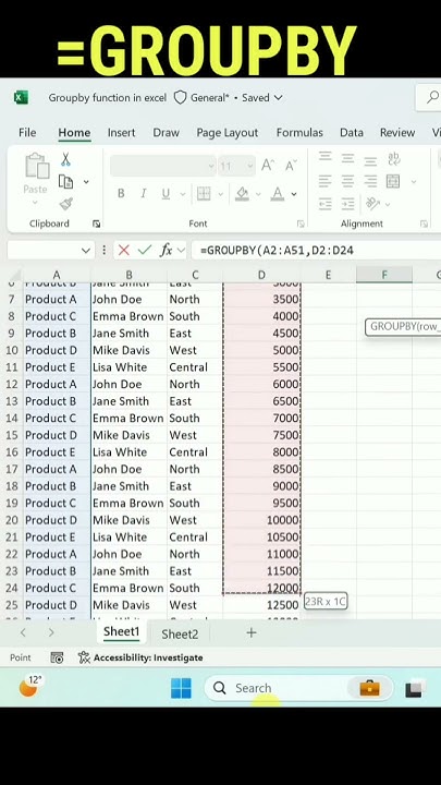 GROUPBY Function in Excel, #excel #exceltips #exceldatamanipulation - YouTube