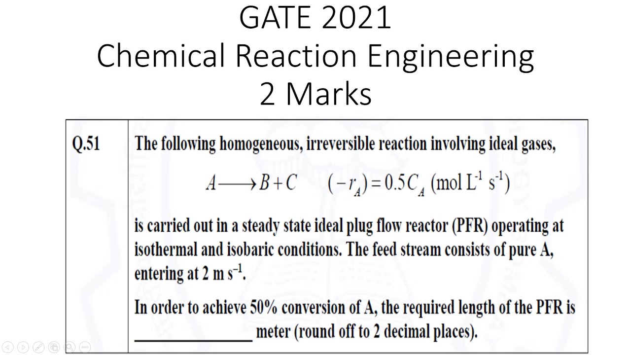 GATE 2021 Chemical Reaction Engineering Question paper and solution ...