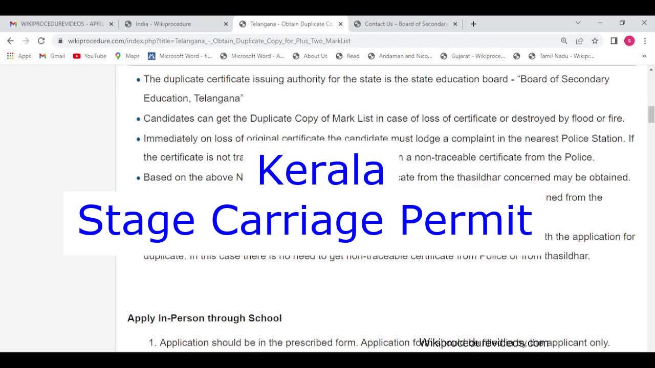 Kerala - Apply Online for Stage Carriage Permit (Online) - YouTube