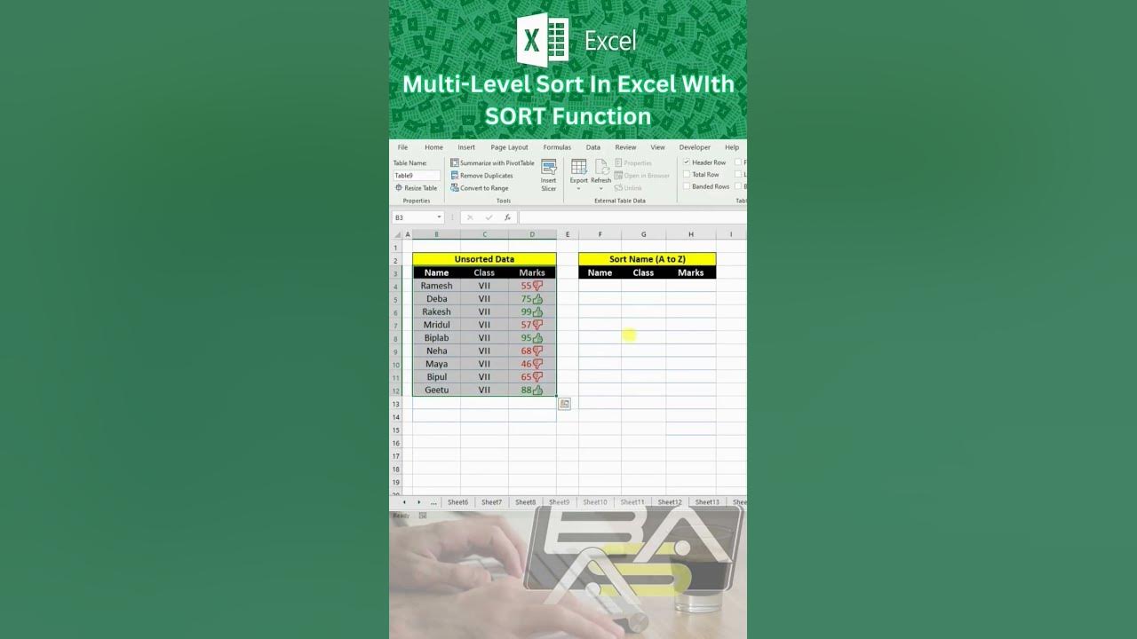 Using Sort Function In Whole Table In Excel Exceltips Exceltutorial Msexcel