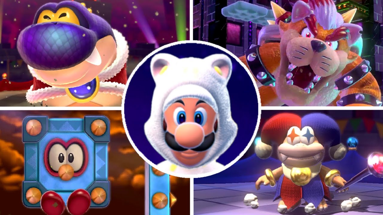 Super Mario 3D World - All Bosses with White Cat Luigi - YouTube