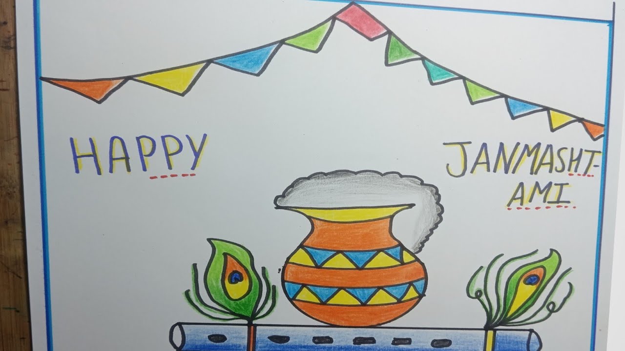 Janmashtami drawing easy| Krishna Janmashtami Matka drawing| Happy ...